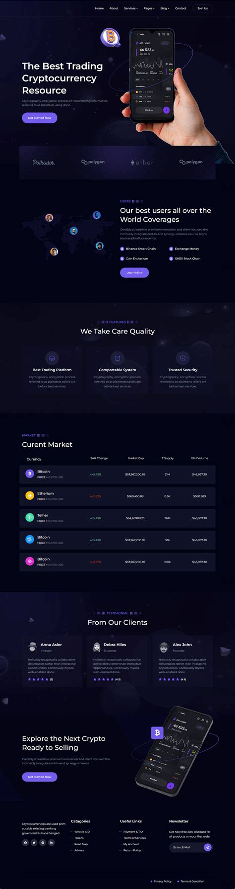 crypto landing page development blockchain ui ux behance