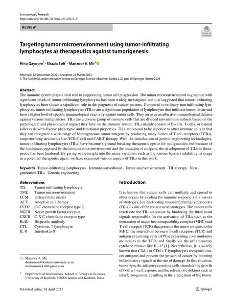 Pdf Targeting Tumor Microenvironment Using Tumor Infiltrating