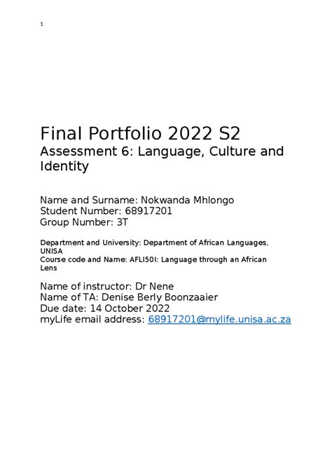 Afl 1501 Final Portfolio 2022 S2 Copy Final Portfolio 2022 S
