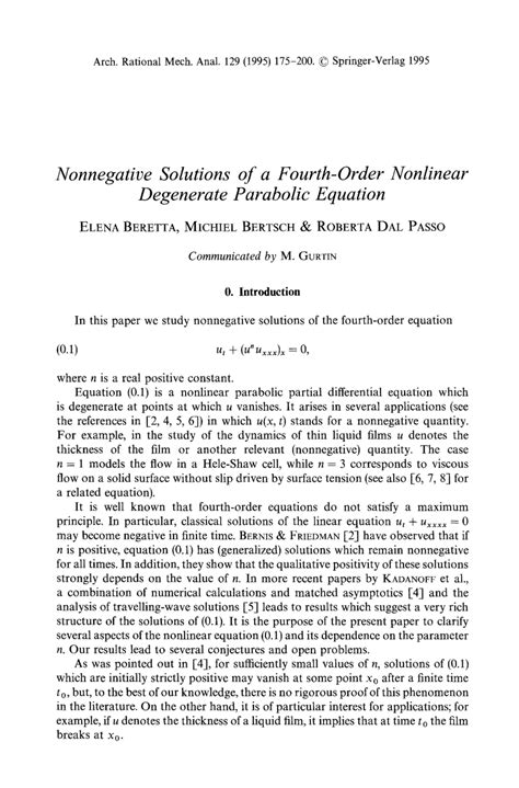 Pdf Nonnegative Solutions Of A Fourth Order Nonlinear Degenerate Parabolic Equation