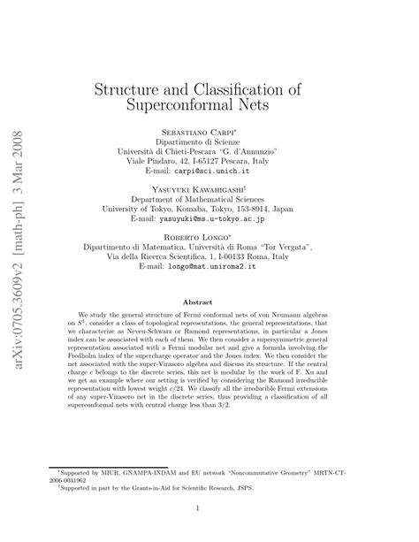 Pdf Structure And Classification Of Superconformal Nets