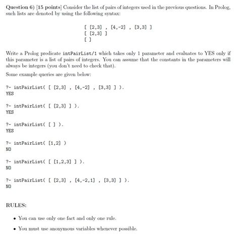 Solved Question 6 15 Points Consider The List Of Pairs Of