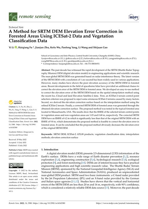 Pdf A Method For Srtm Dem Elevation Error Correction In Forested