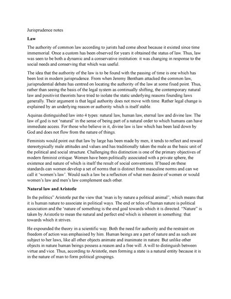 Jurisprudence Notes Internal 1 Assignment Jurisprudence Notes Law