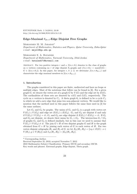 Pdf Edge Maximal 𝜃 K1 Edge Disjoint Free Graphs