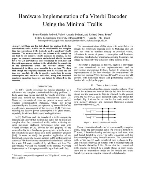 Pdf Hardware Implementation Of A Viterbi Decoder Using The Minimal