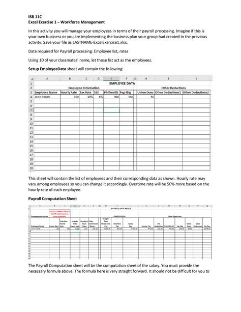 excel exercise 1 isb 11c excel exercise 1 workforce management in