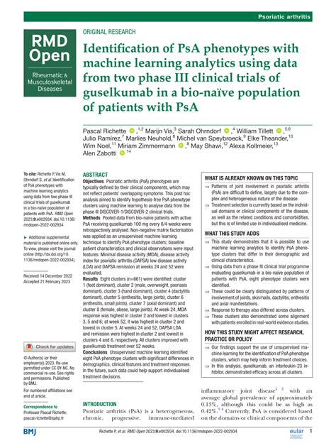 Pdf Identification Of Psa Phenotypes With Machine Learning Analytics
