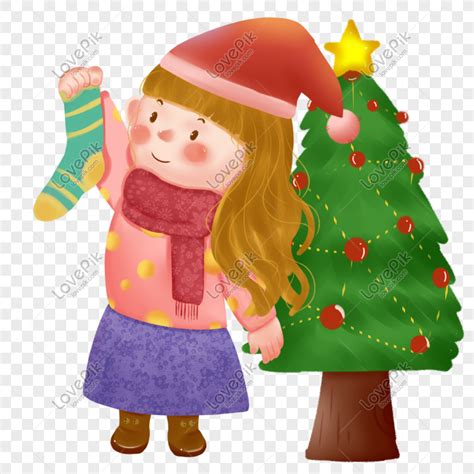 크리스마스 트리를 장식하는 소녀의 크리스마스 그림 Png 일러스트 무료 다운로드 Lovepik