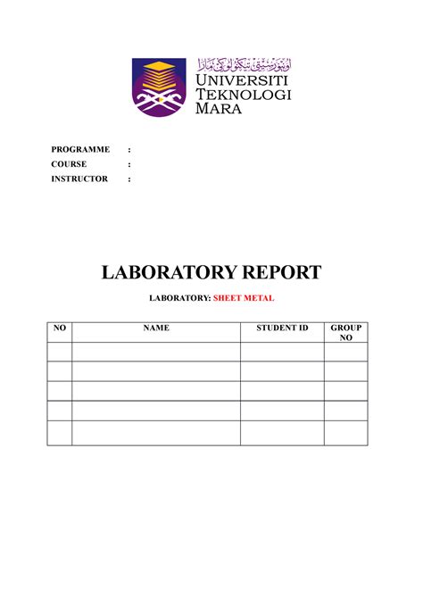 Template LAB Report MEM460 PROGRAMME COURSE INSTRUCTOR LABORATORY REPORT LABORATORY