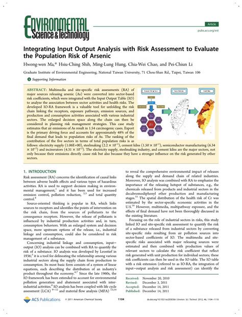Pdf Integrating Input Output Analysis With Risk Assessment To