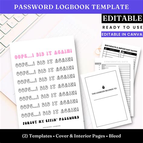 Password Logbook Template Kdp Tawana Simone