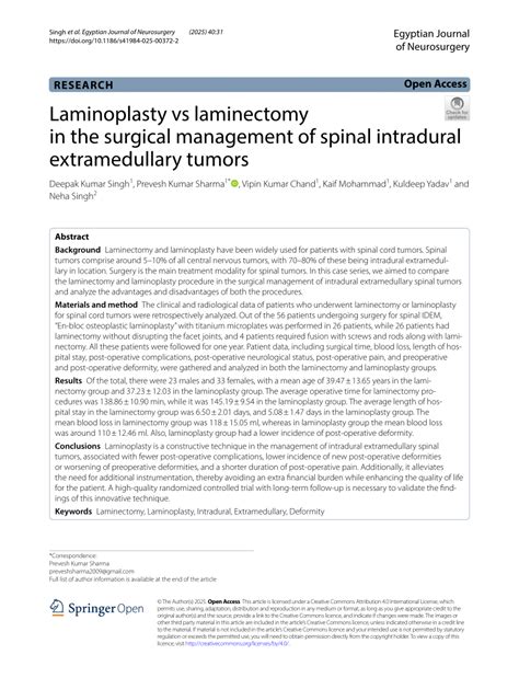 Pdf Laminoplasty Vs Laminectomy In The Surgical Management Of Spinal