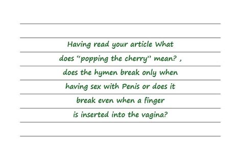 Hey Dr Sue — Does The Hymen Break Only When Having Sex With A Penis By Sue Milstein Dec