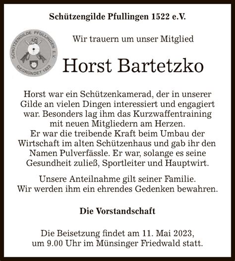 Traueranzeigen Von Horst Bartetzko Trauer Gea De