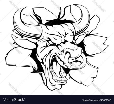 Bull Sports Mascot Breaking Out Royalty Free Vector Image