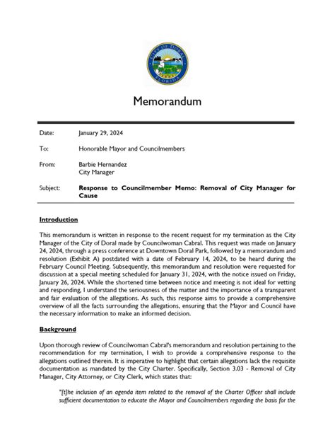 Response To Councilmember Memo From City Manager Pdf Memorandum