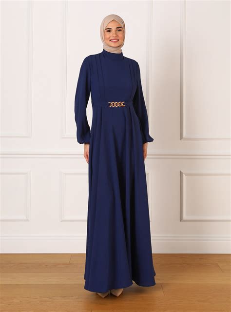 Navy Blue Modest Evening Dress