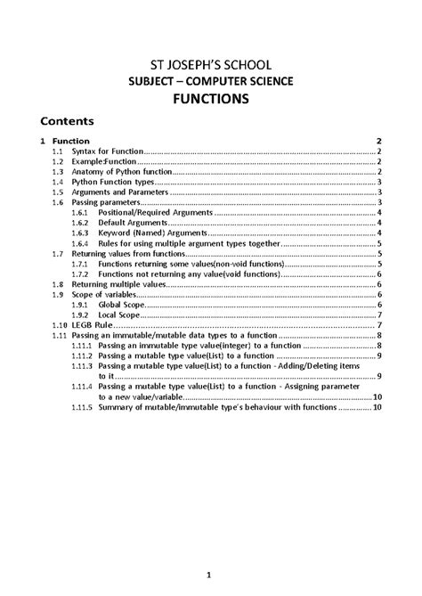 Functions Notes St Josephs School Subject Computer Science