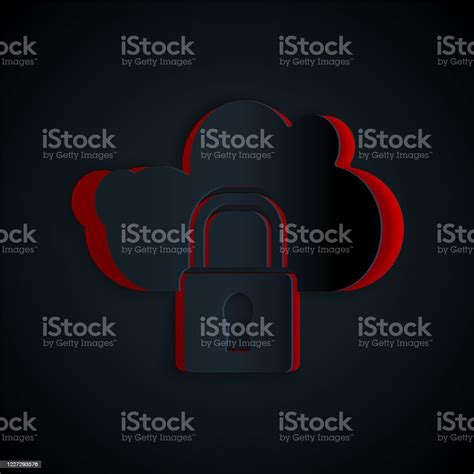 종이 잘라 구름 컴퓨팅 잠금 아이콘 검은 색 배경에 격리 보안 안전 보호 개념 개인 정보 보호 종이 아트 스타일입니다 벡터 일러스트레이션 0명에 대한 스톡 벡터 아트 및