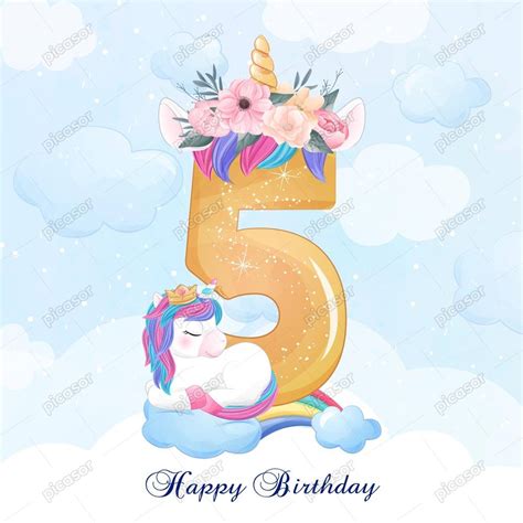 وکتور تکشاخ کارتونی جشن تولد 5 سالگی کودک پس زمینه وکتور جشن تولد پنج