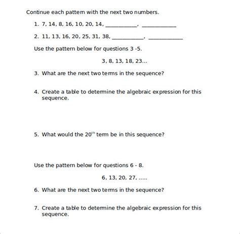 Patterns And Expressions Worksheets