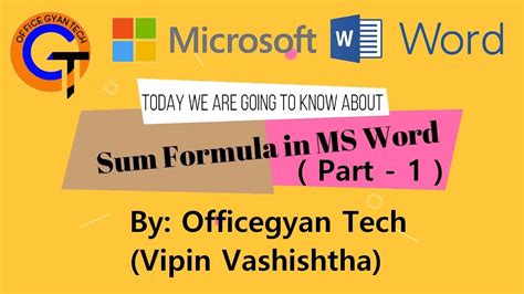 how to use sum formula in ms word part 1 by officegyan tech youtube