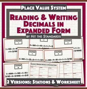 Reading Writing Decimals In Expanded Form Name Based On Place Value Math
