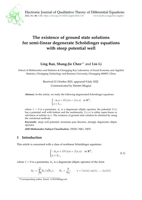 Pdf The Existence Of Ground State Solutions For Semi Linear