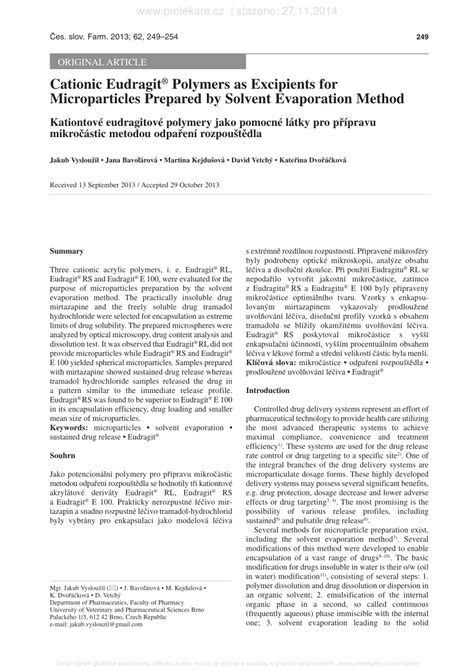 Pdf Cationic Eudragit® Polymers As Excipients For Microparticles