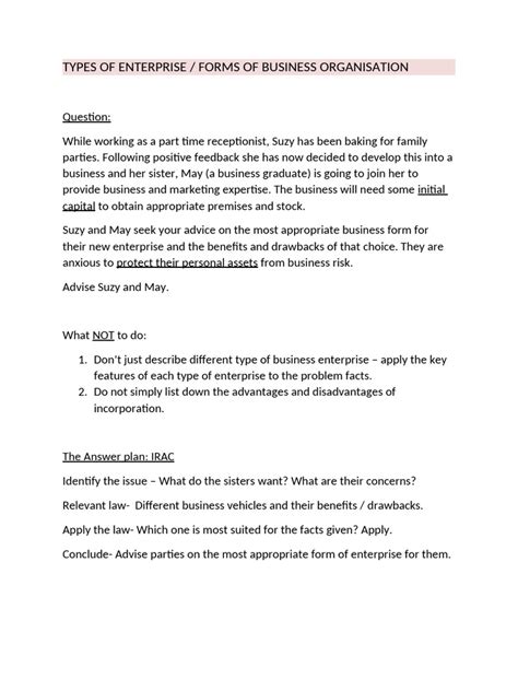Chapter 1 Tutorial Types Of Enterprise Or Forms Of Business