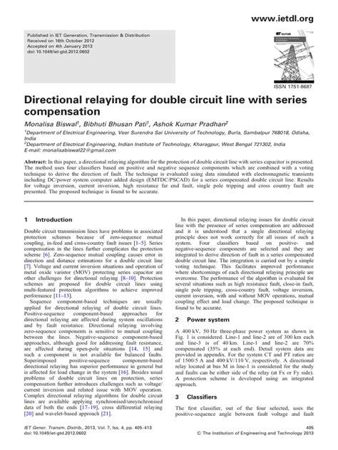 Monalisa Biswal 2013 Directional Relaying For Double Circuit Line With