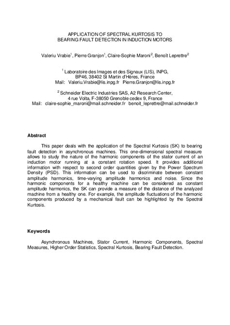 Pdf Application Of Spectral Kurtosis To Bearing Fault Detection In
