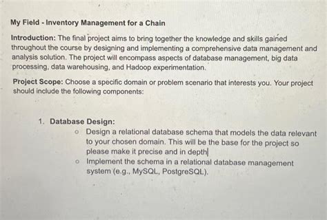 Solved My Field Inventory Management For A Chain
