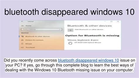 Ppt Bluetooth Disappeared Windows 10 Powerpoint Presentation Free