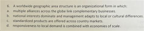 Solved A worldwide geographic area structure is an | Chegg.com