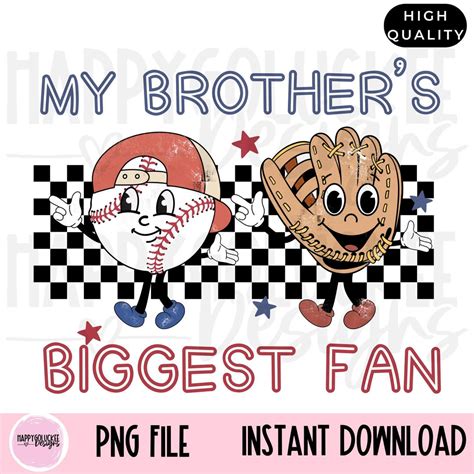 My Brothers Biggest Fan Png Digital Download Checkered Retro