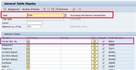 What Is The Table To Get The Vendor Material Number For The Combination Of Material And Vendor