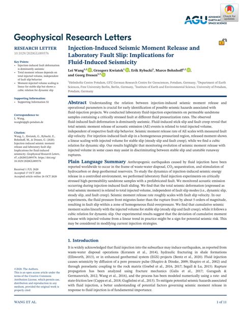 Pdf Injection Induced Seismic Moment Release And Laboratory Fault