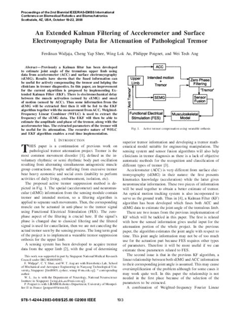 Pdf An Extended Kalman Filtering Of Accelerometer And Surface Electromyography Data For