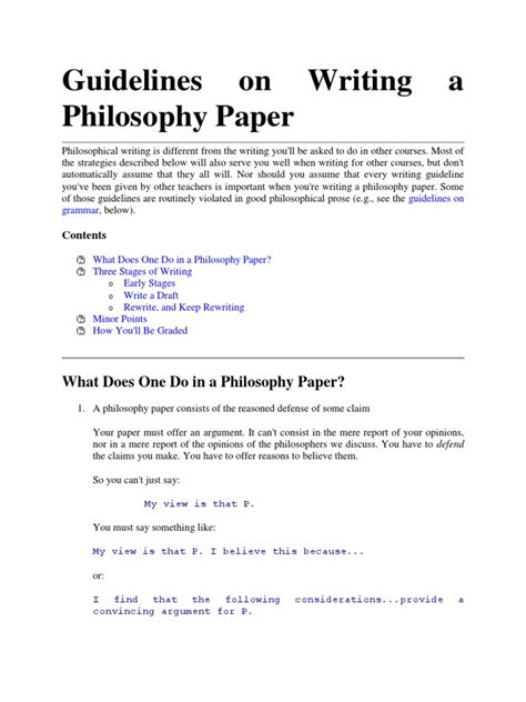 Guidelines On Writing A Philosophy Paper Pdf Argument Reason