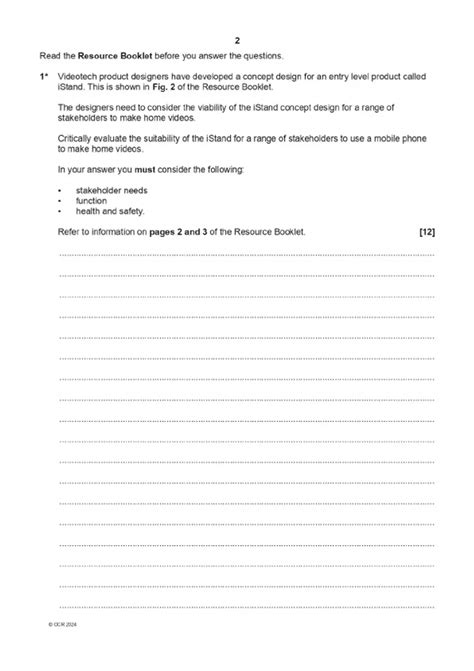 OCR GCE A Level Design And Technology H Problem Solving In Product Design JUNE