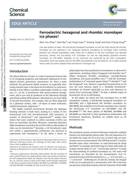 Pdf Ferroelectric Hexagonal And Rhombic Monolayer Ice Phases