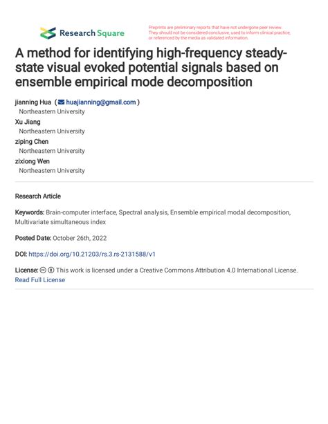 Pdf A Method For Identifying High Frequency Steady State Visual