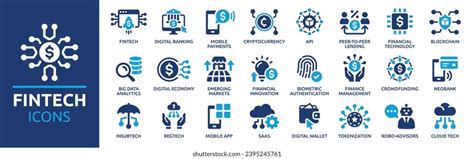 Fintech Icon Set Containing Digital Banking Stock Vector Royalty Free
