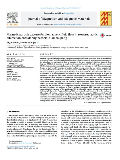 pdf magnetic particle capture for biomagnetic fluid flow in stenosed