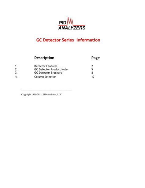 PDF GC Detector Series Sales Information PID Analyzers Chromatogram GC Detectors A PID B