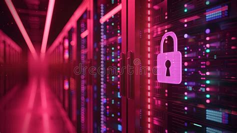 Server Racks Or A Data Cloud Center Featuring A Digital Lock Overlay Signifying Server Security