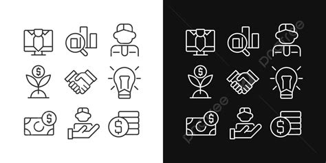 Set Of Pixelperfect Linear Icons For Business And Employment In Both Light And Dark Modes Vector