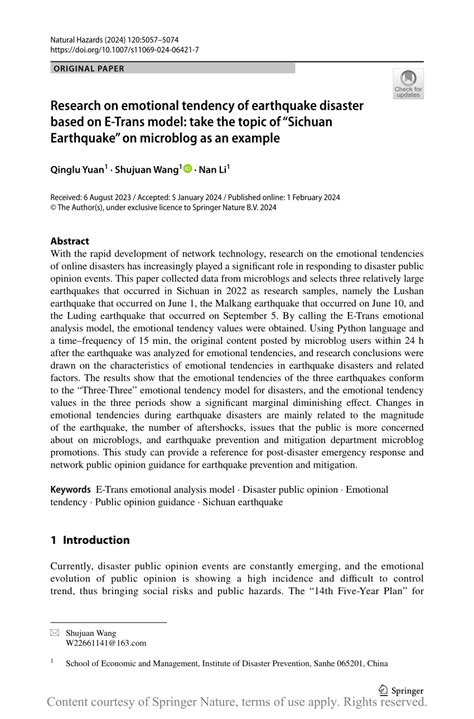 Research On Emotional Tendency Of Earthquake Disaster Based On E Trans
